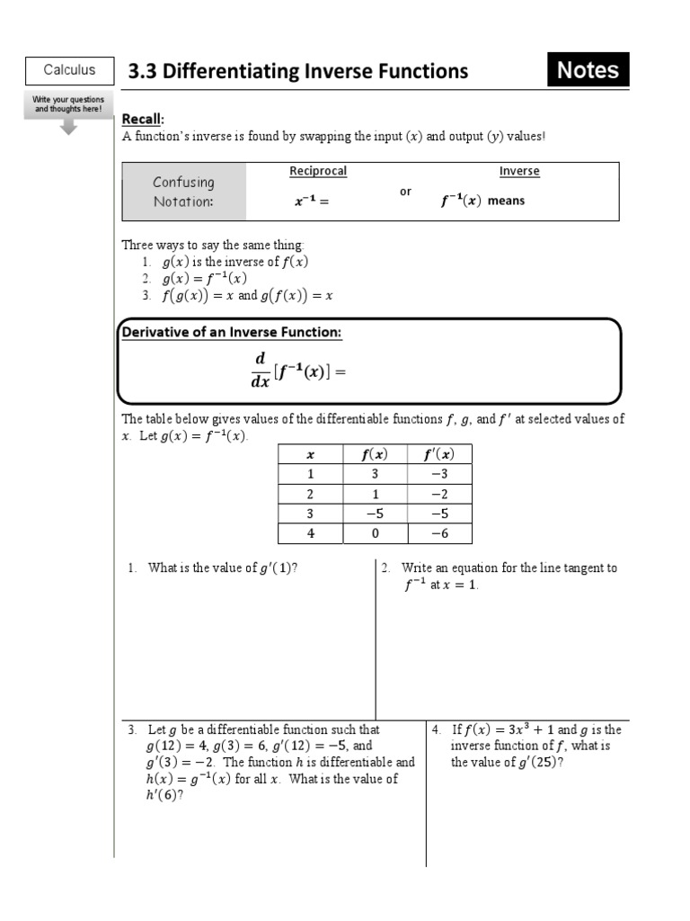 Calc 3 3 Packet Pdf Derivative Function Mathematics