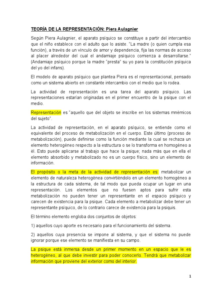 U2. Piera Aulagnier Resumen | PDF | Psique (psicología) | Complejo de Edipo