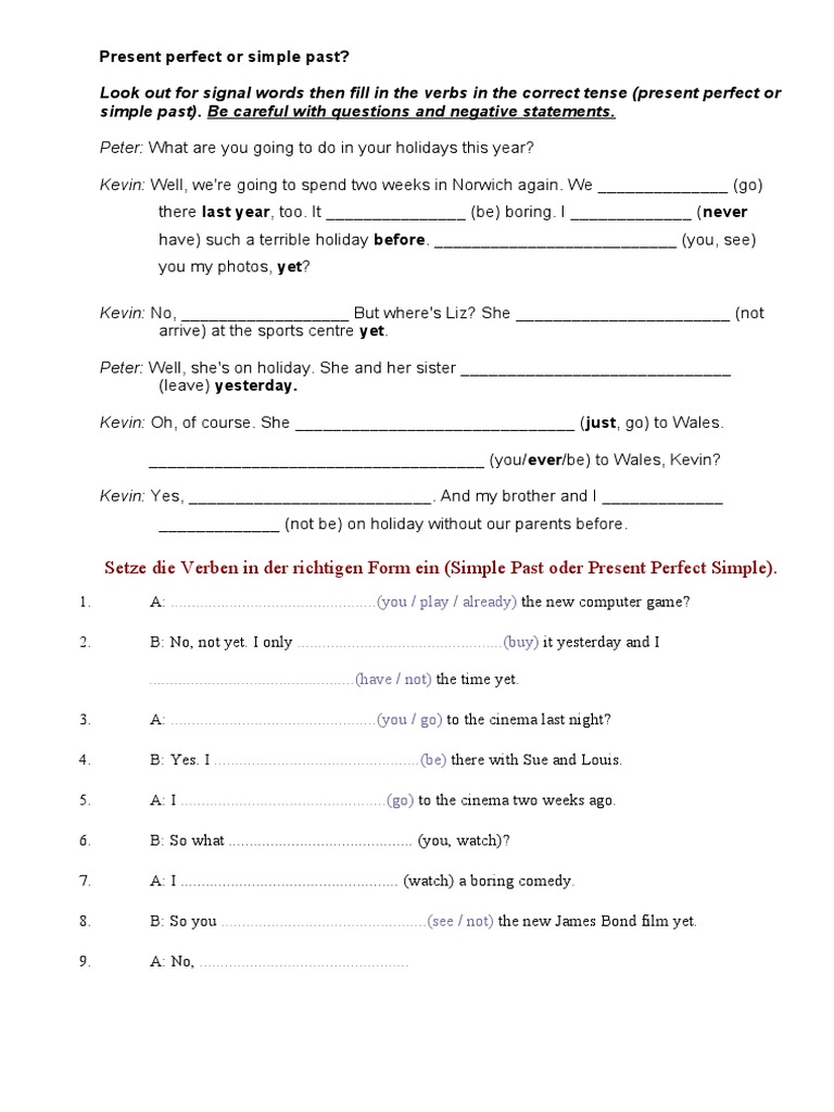 Exercises Present Perfect Simple Past | PDF