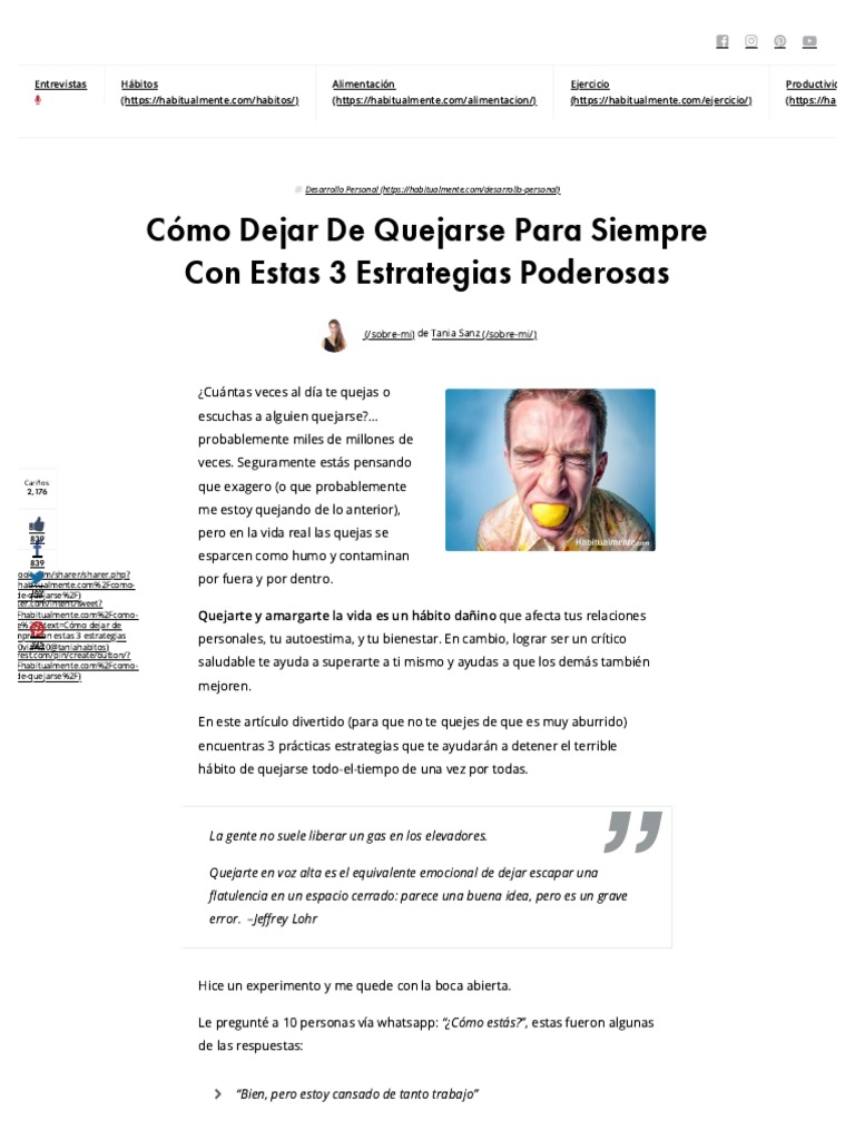Cómo dejar de quejarse para siempre con 3 fáciles estrategias | PDF ...