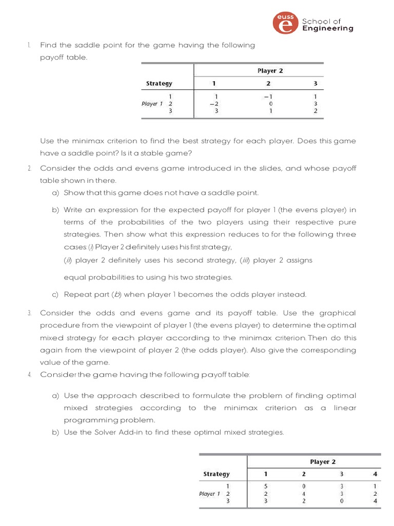 InOpe - 4 - Game theory exercises to deliver (3) | PDF