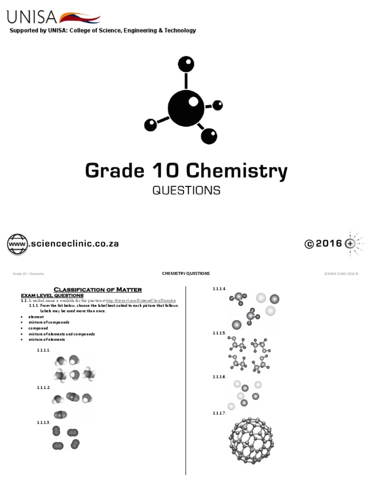 Science Clinic Gr10 Chemistry Questions 2016 | PDF | Mixture | Isotope