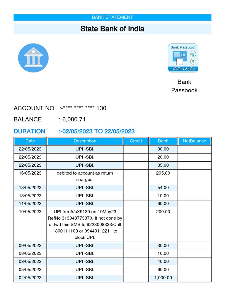 SBI Bank Statement Summary | PDF | Finance & Money Management