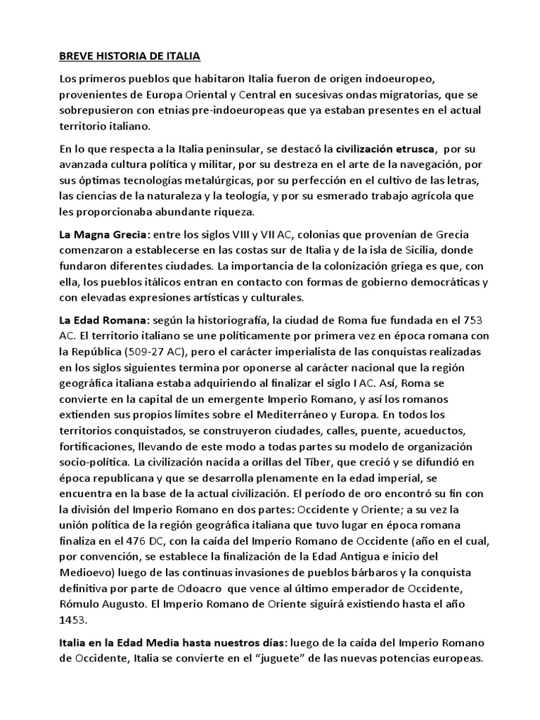 Breve Historia de Italia | PDF | Italia | imperio Romano
