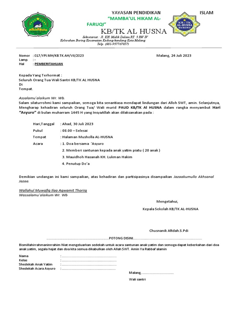 Pemberitahuan Santunan Anak Yatim 10 Muharram-1 | PDF