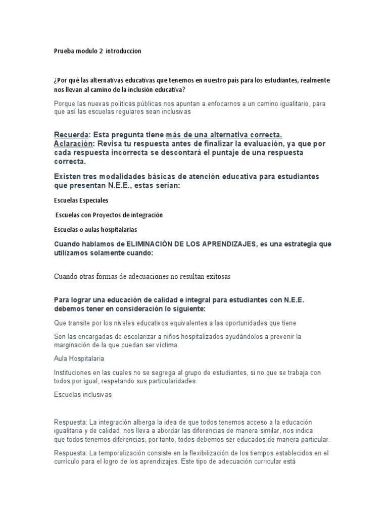 Prueba Modulo 2 Introduccion | PDF | Plan de estudios | Cognición