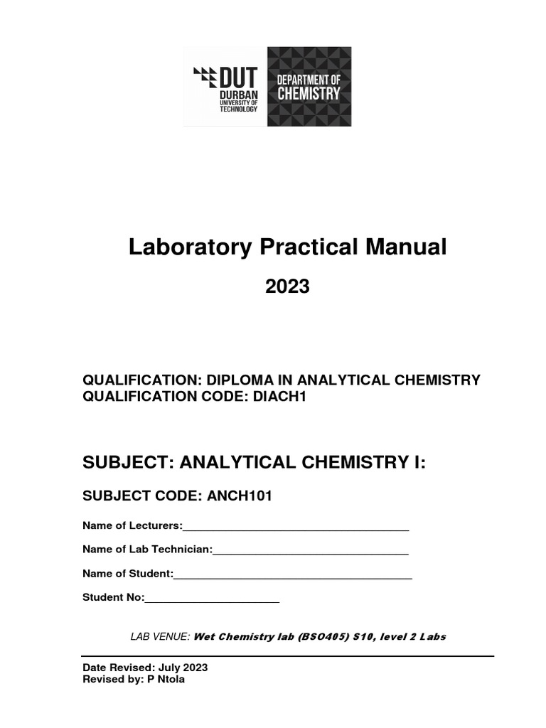 Analytical Chemistry Lab Manual | PDF | Chemistry | Titration