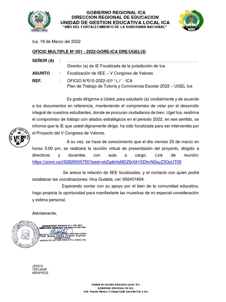 Oficio Multiple #051 - Focalización Congreso de Valores | PDF