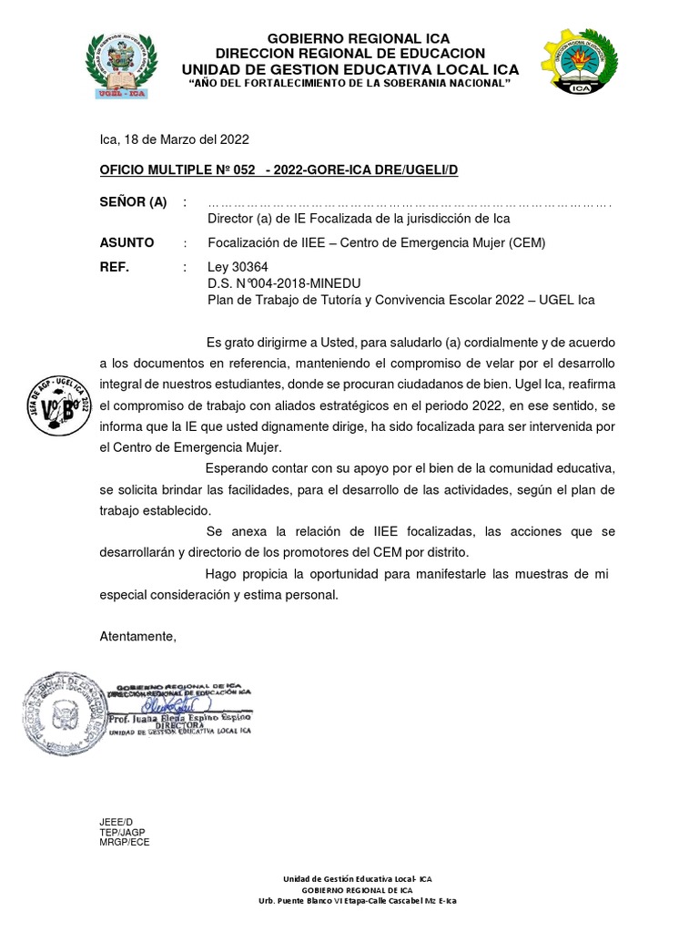 Oficio Multiple #052 Focalización Cem | PDF