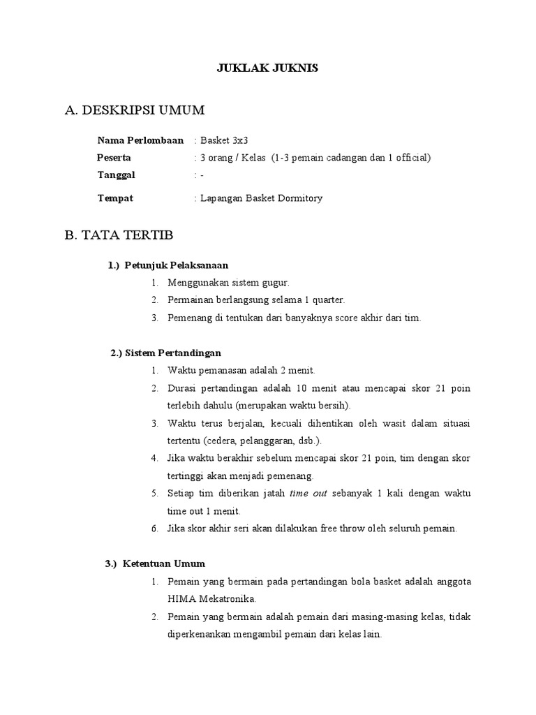 Juklak Juknis Basket | PDF