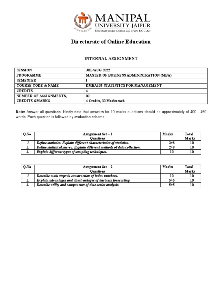Assignment DMBA103 MBA 1 Set-1 and 2 Nov 2022 | PDF