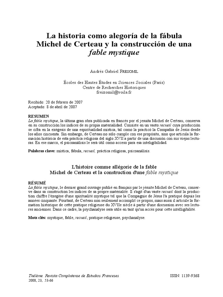 La fábula mística de Michel de Certeau | PDF | Misticismo | Jacques Lacan