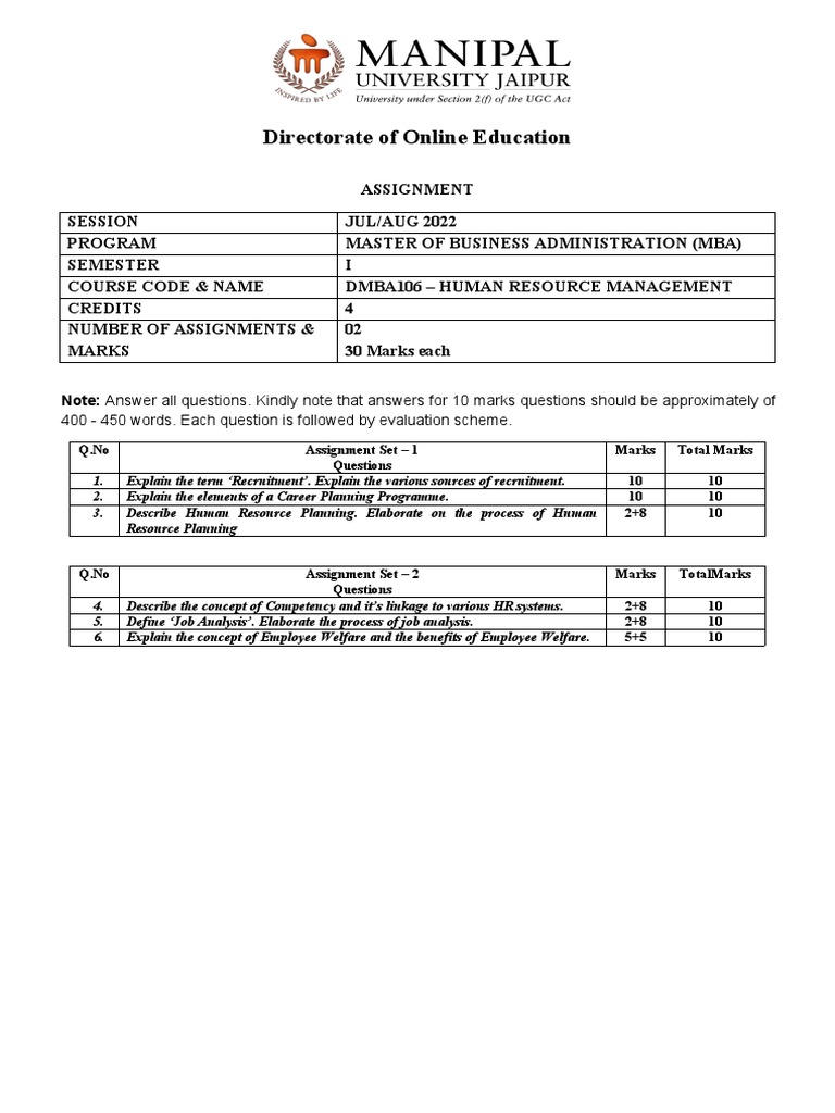 Assignment DMBA106 MBA 1 Set-1 and 2 Nov 2022 | PDF