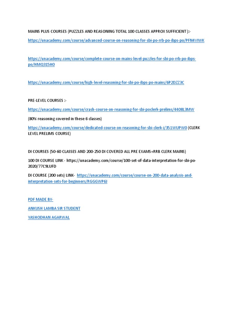 Ankush Lamba's Reasoning Course Overview | PDF