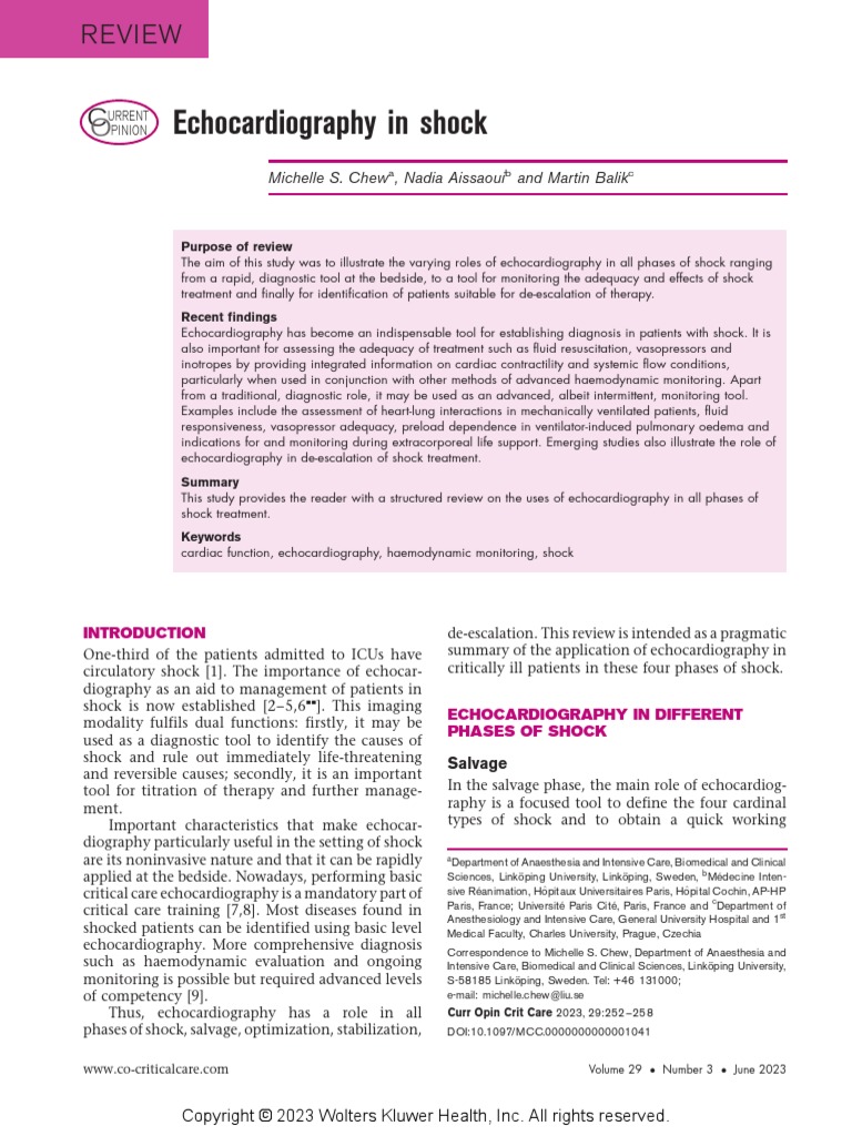 Echocardiography in Shock | PDF | Diastole | Heart