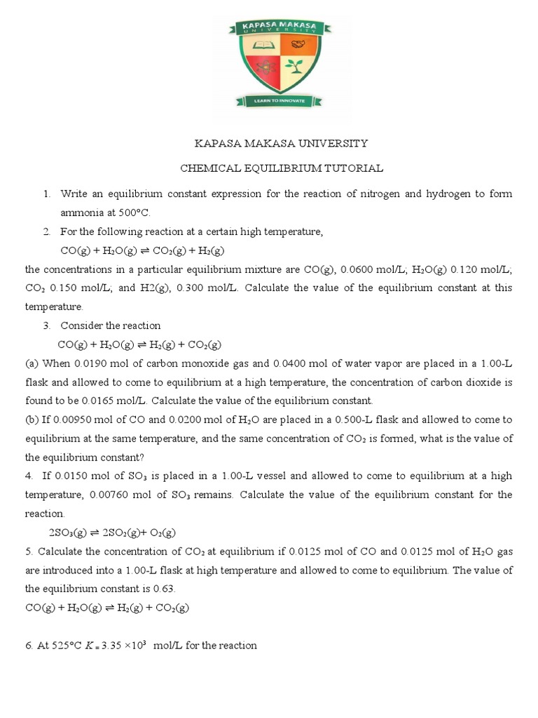 Chemical Equilibrium Tutorial | PDF
