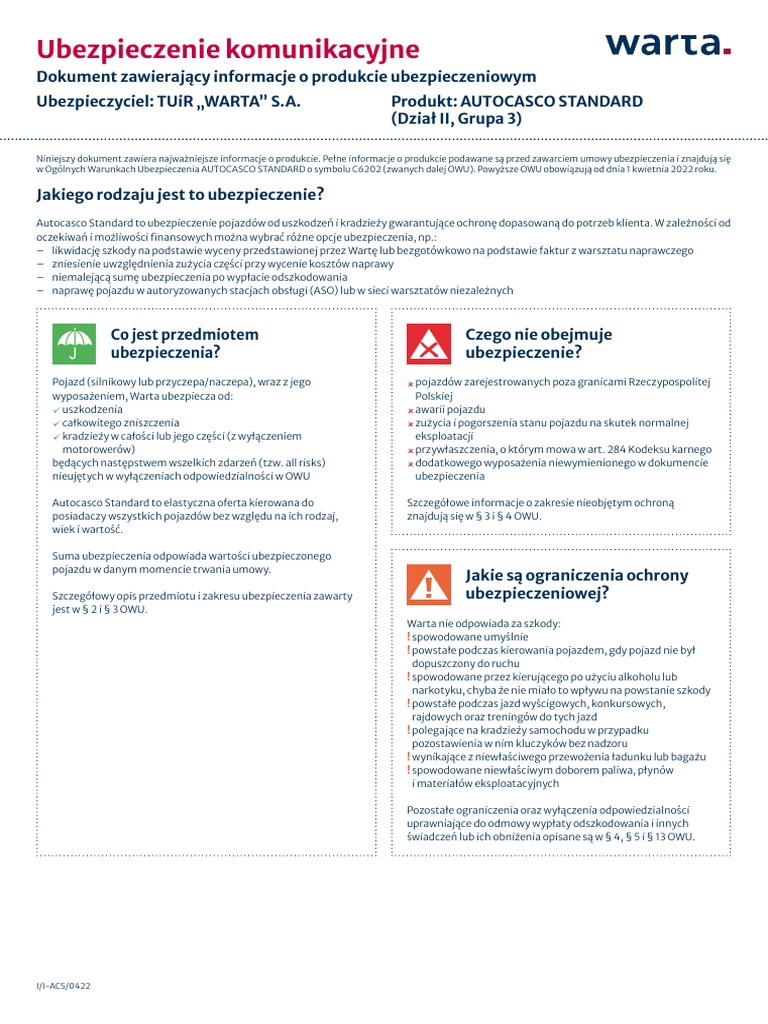 WARTA OWU AutoCasco Standard ACS C6202 - Int | PDF