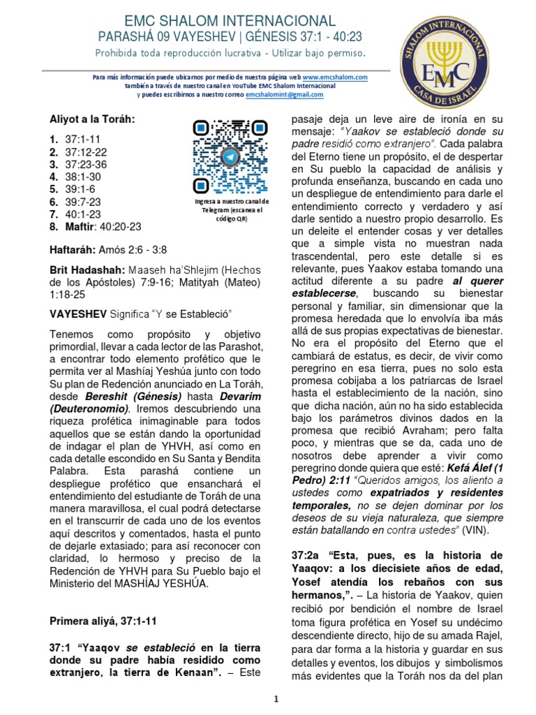 Parasha - 09 Vayeshev 5783 | PDF | Jesús | Libro del Génesis