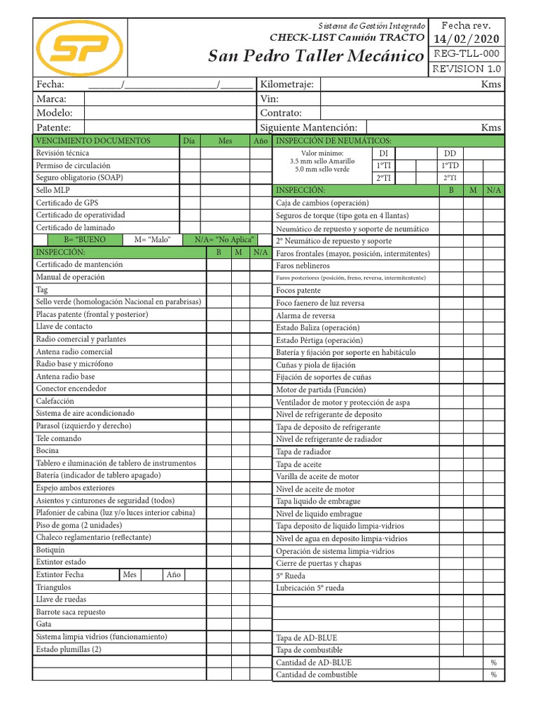 Check-list para Camiones Tractores | PDF | Neumático | Vehículo de motor
