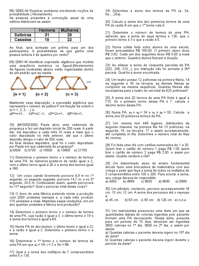 Exercicios Soma de Uma PA | PDF | Conceitos matemáticos | Matemática
