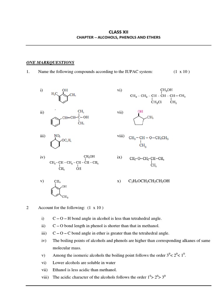 Assignment On Alcohols and Phenols | PDF | Ethanol | Chemical Compounds