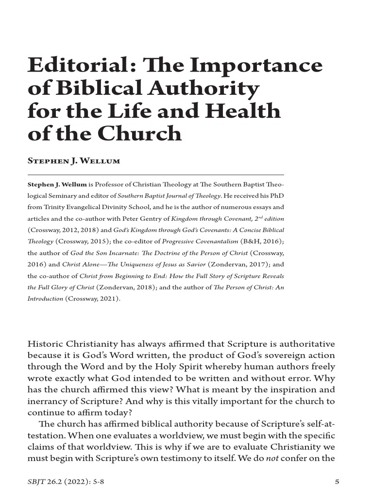 SBJT 26.2 Editorial Wellum | PDF