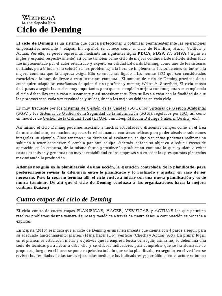 Ciclo de Deming | PDF | Calidad (comercial) | Business