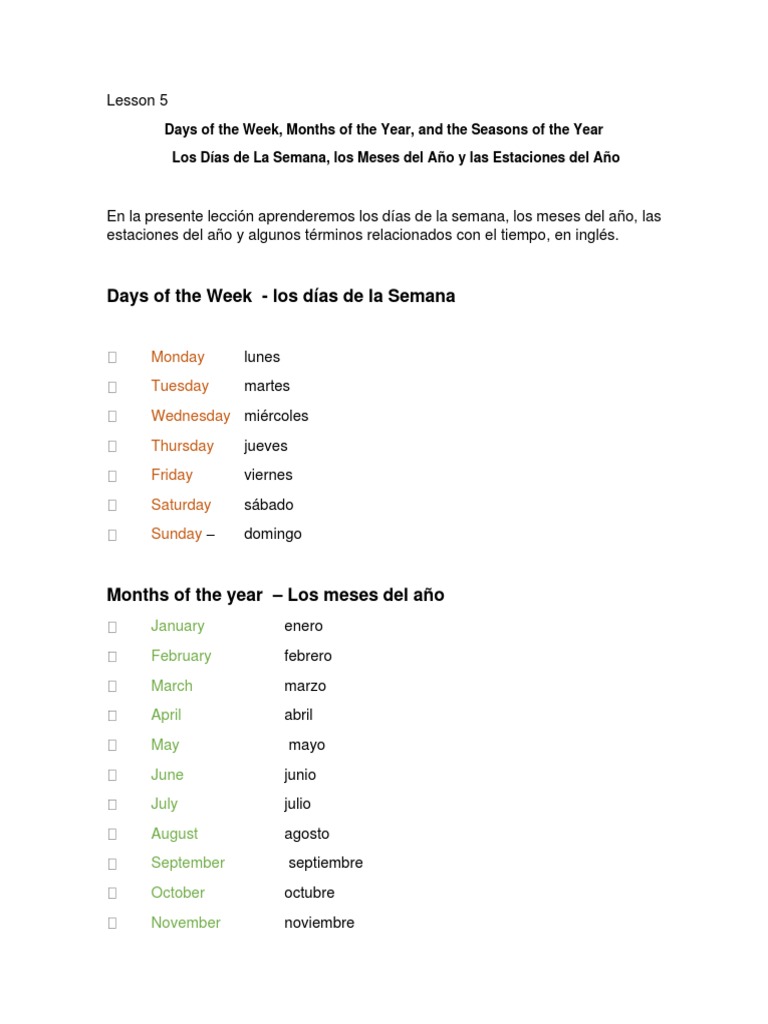 Lesson5 Days of The Week | PDF