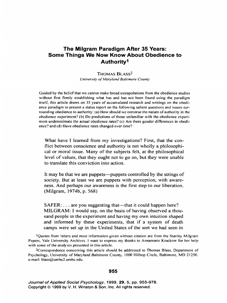 Blass, T. - The Milgram Paradigm After 35 Years | PDF | Obedience ...