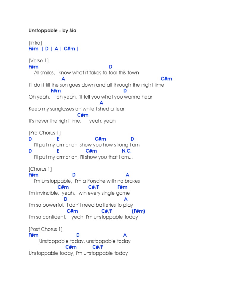 Unstoppable - Sia | PDF | Song Structure | Songs