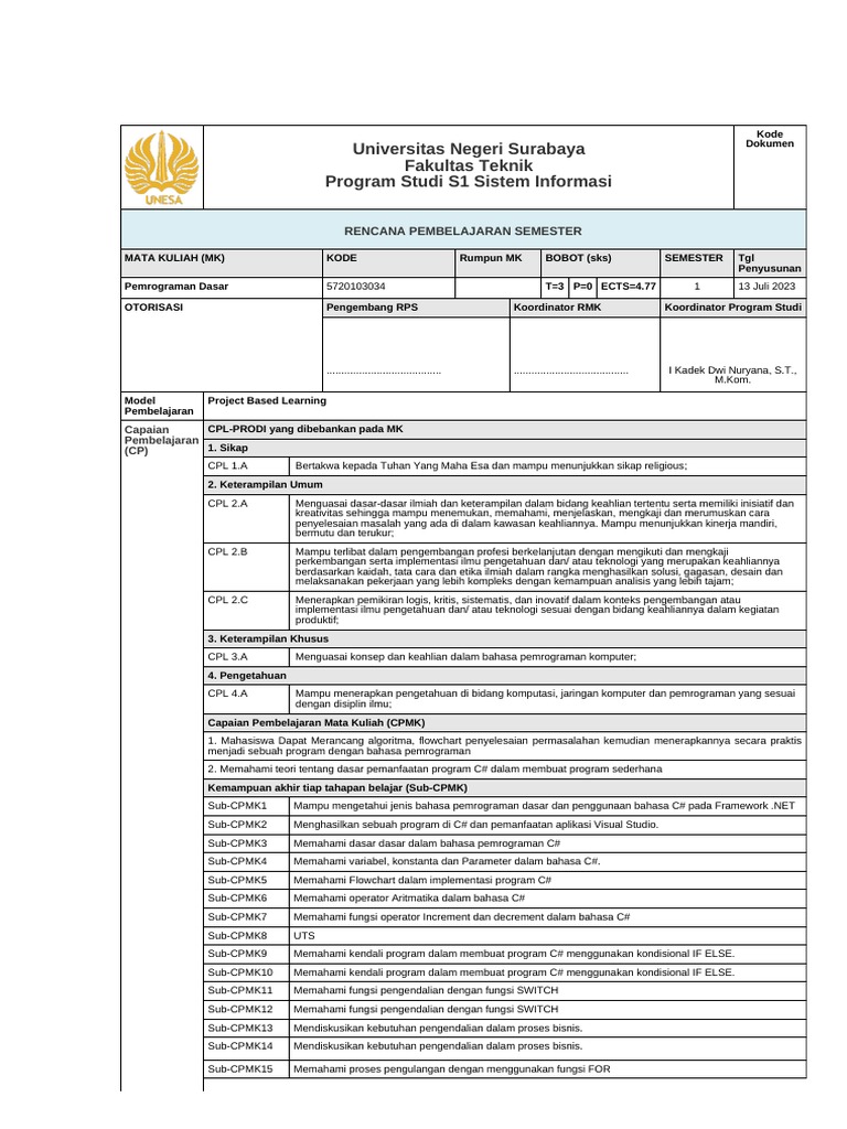 RPS Pemrograman Dasar | PDF | Komputer