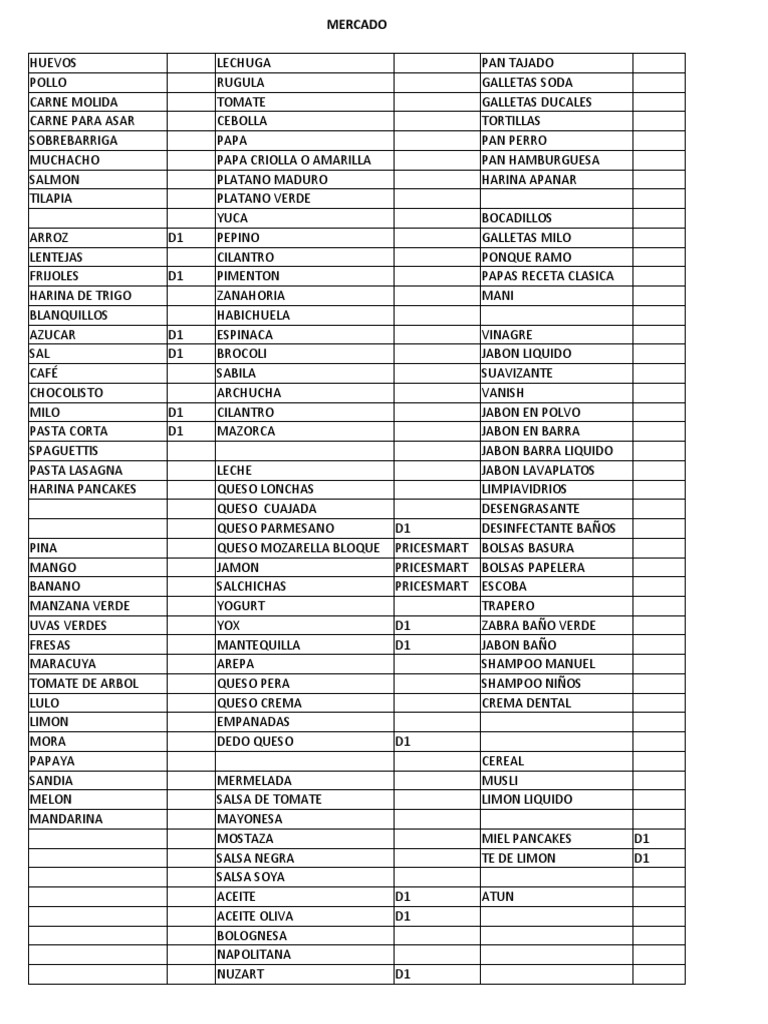 Listado MERCADO | PDF | Ingredientes de comida | Cocina