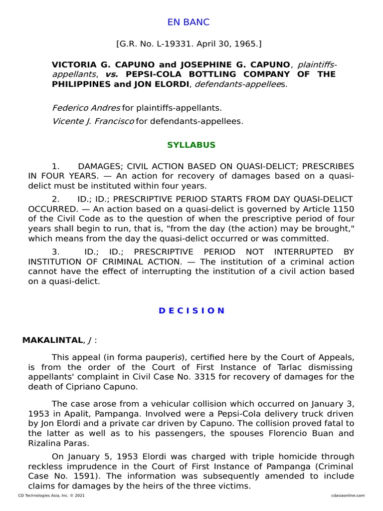 Quasi-Delict Prescription Ruling | PDF | Law