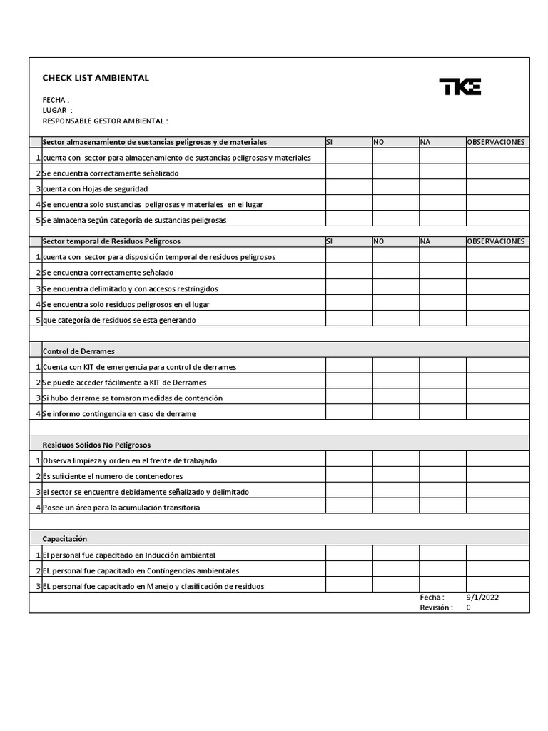 Copia de Check List Ambiental | PDF
