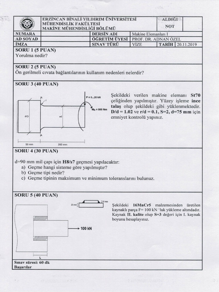 Makel 1 Vize Sınavı Soruları | PDF