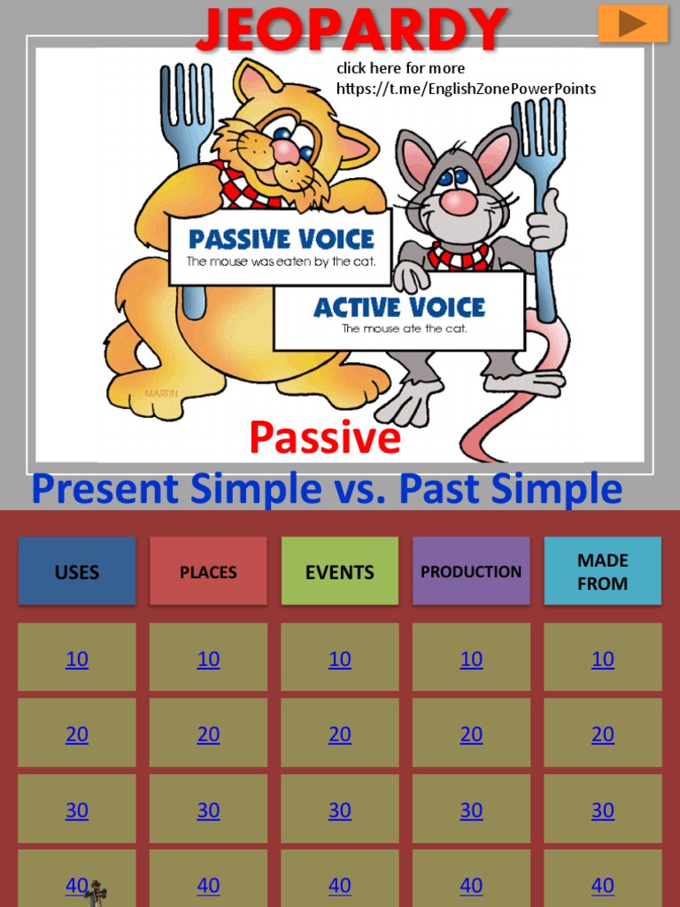 Jeopardy - Past Vs Present Simple Passive | PDF