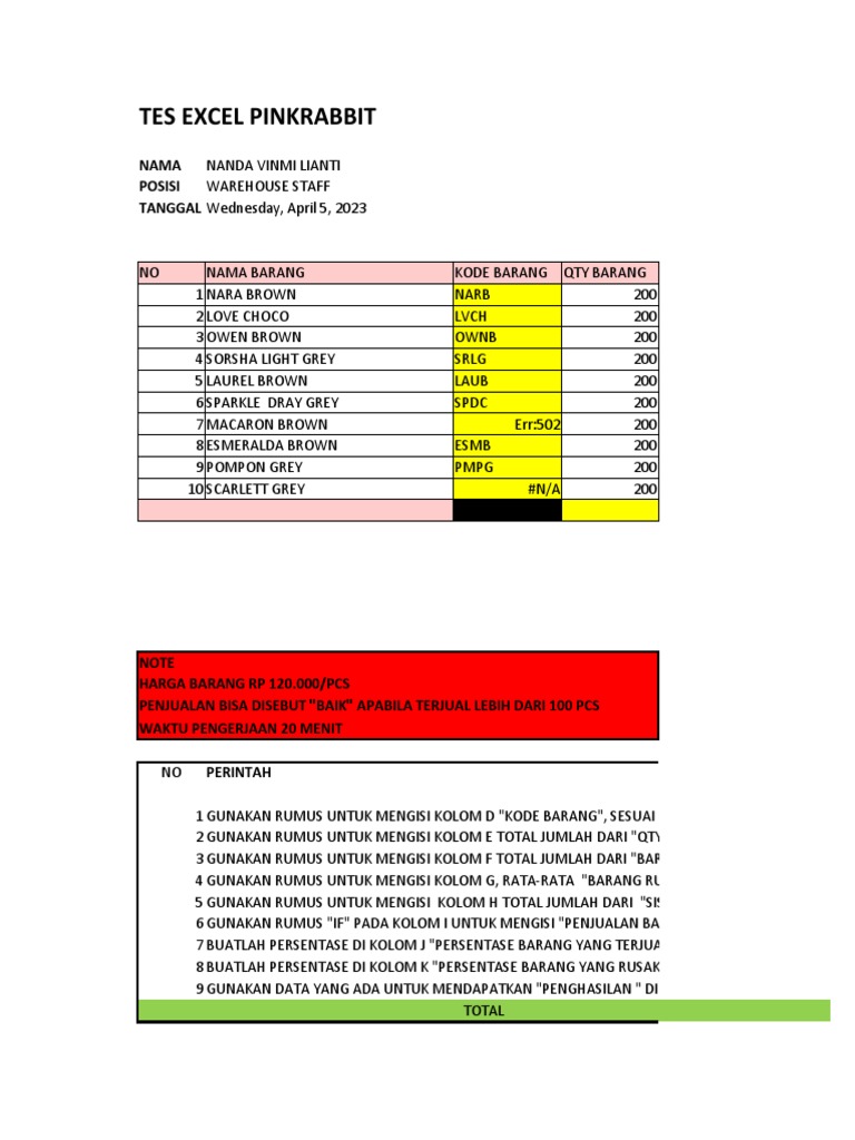 Test Excel PRL - Nanda Vinmi Lianti | PDF