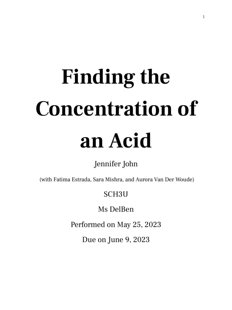 SCH3U Titration Lab: Finding The Concentration of An Acid | PDF ...