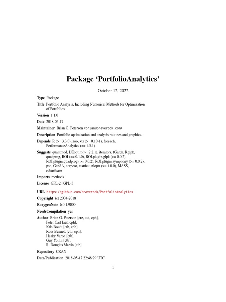 Package Portfolioanalytics': October 12, 2022 | PDF | Mathematical Optimization | Linear Programming