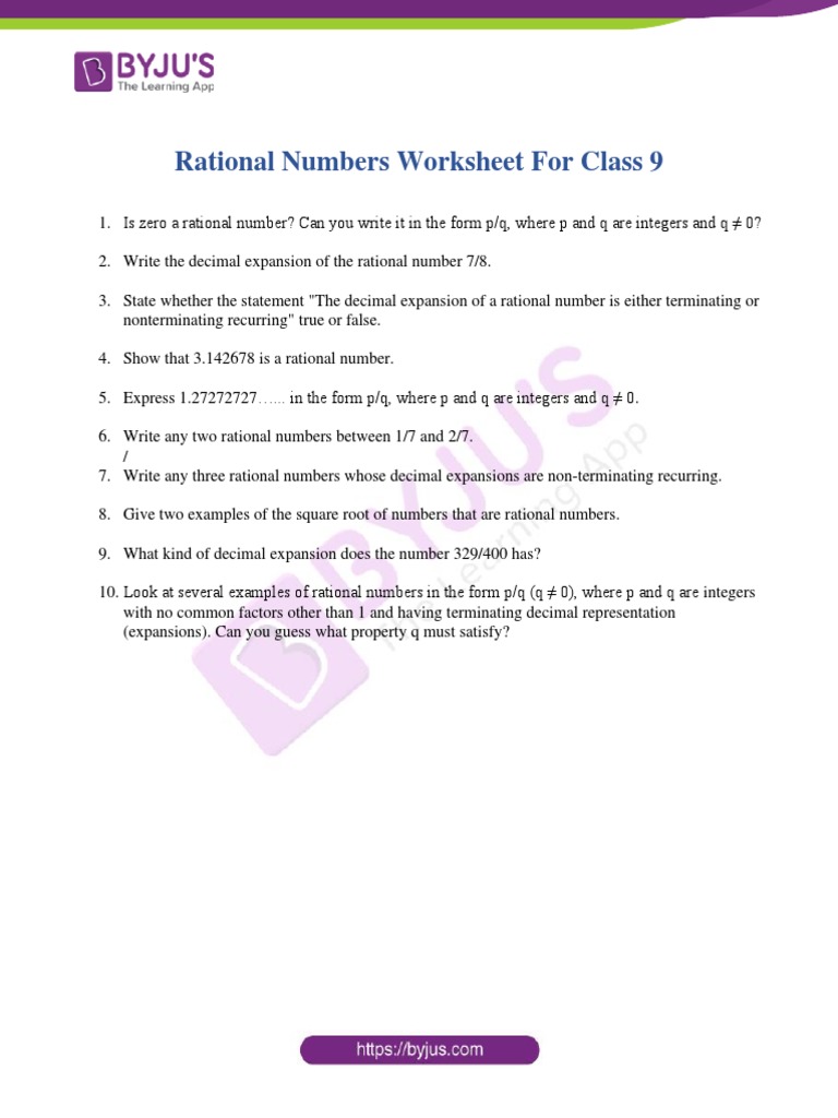 Rational Number Worksheet Class 9 | PDF | Career & Growth | Teaching ...