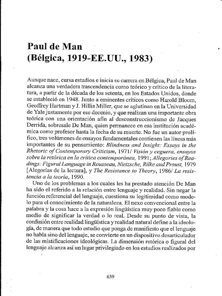 Paul de Man Resistencia A La Teoria | PDF