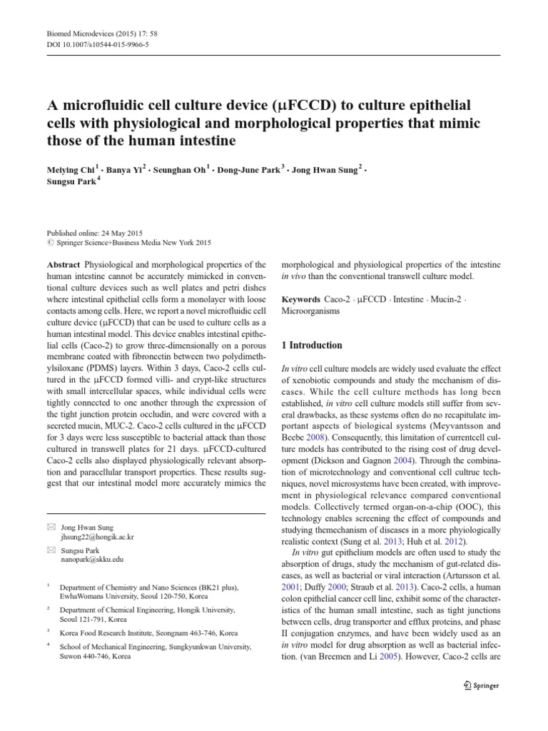 A microfluidic cell culture device (μFCCD) to culture epithelial cells ...