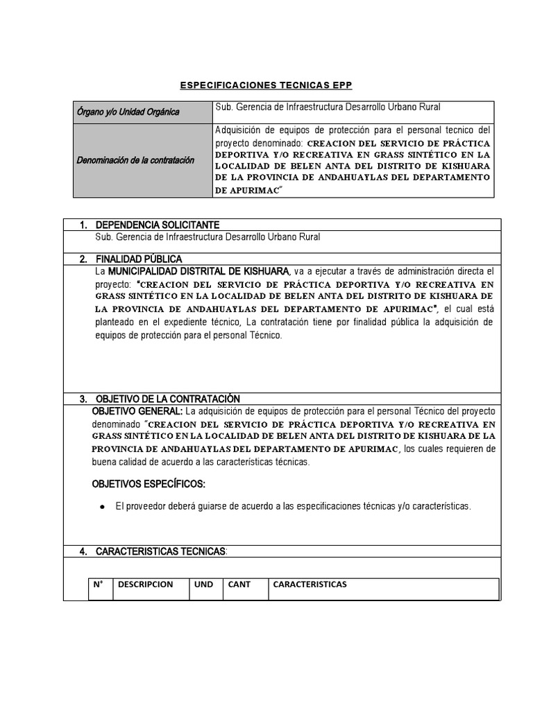 Especificaciones Tecnicas Epp-P-Tecnico | PDF | Corrupción política