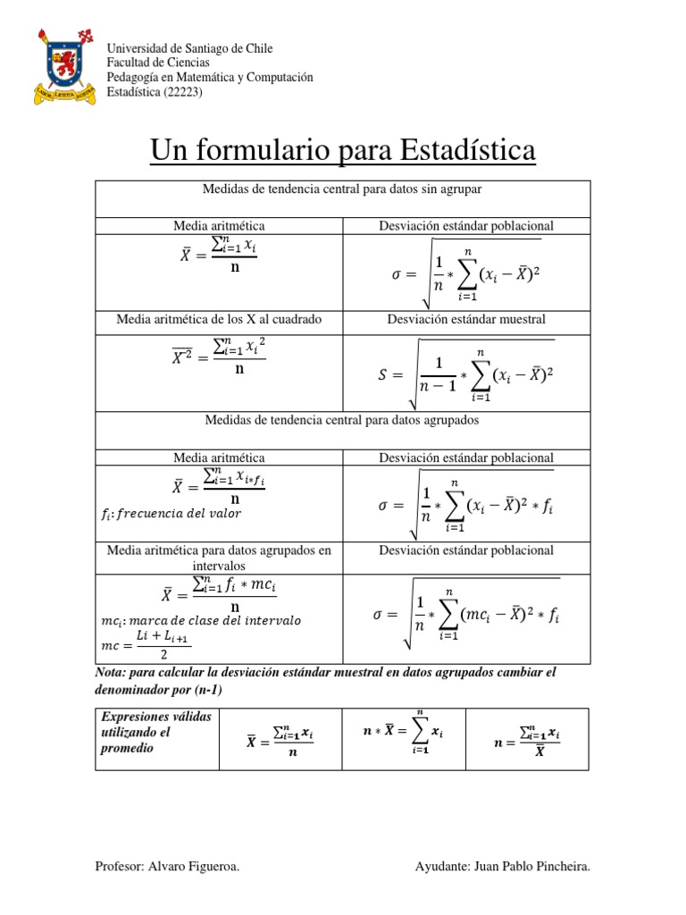 Un Formulario para Estadistica | PDF | Estimador | Media