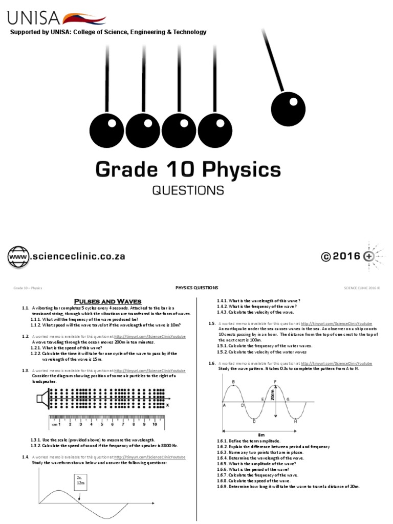 Science Clinic Gr10 Physics Questions 2016 | PDF | Waves ...