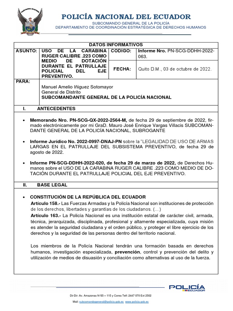 INFORME PN-SCG-DDHH-2022-063.-signed-signed | PDF | Policía | Armas de fuego