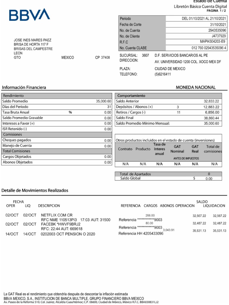 Estado Cuenta Bbva | PDF