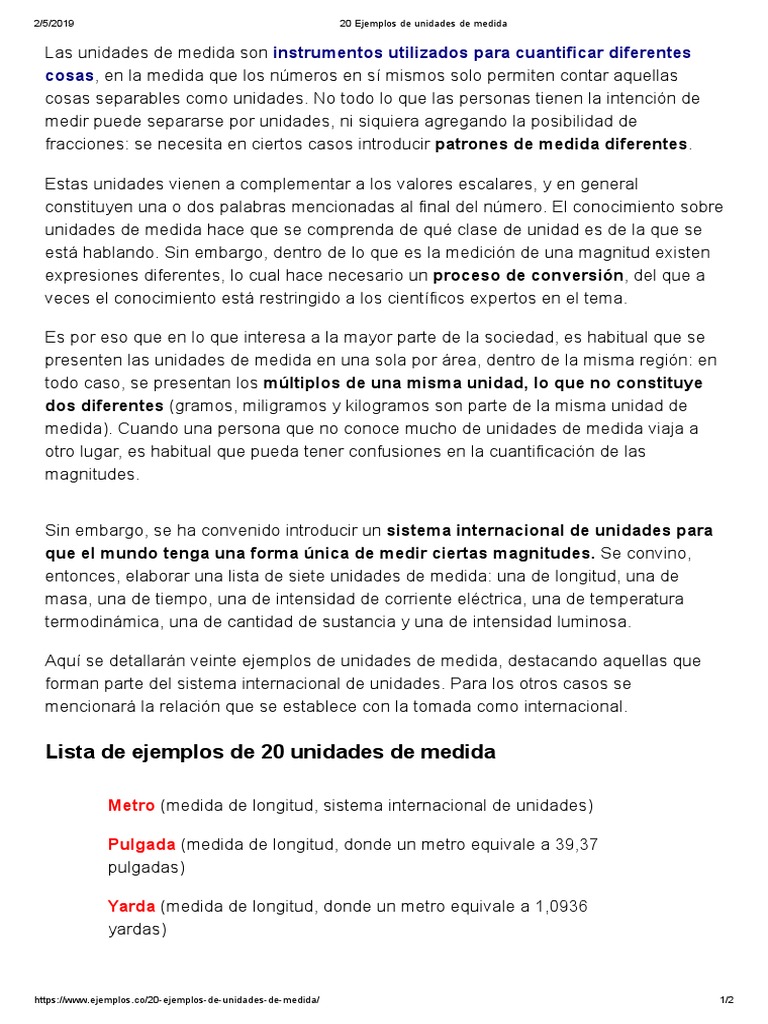 20 Ejemplos de Unidades de Medida | PDF | Sistema Internacional de ...