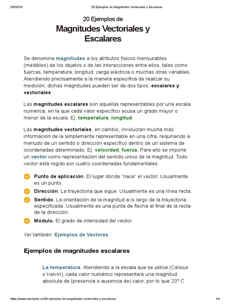 20 Ejemplos de Magnitudes Vectoriales y Escalares | PDF | Vector ...
