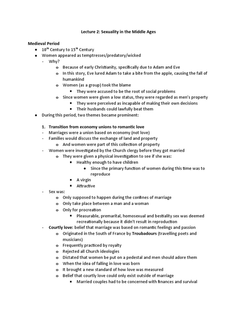 Lecture 2 - Sexuality in The Middle Ages | PDF | Human Sexuality | Woman